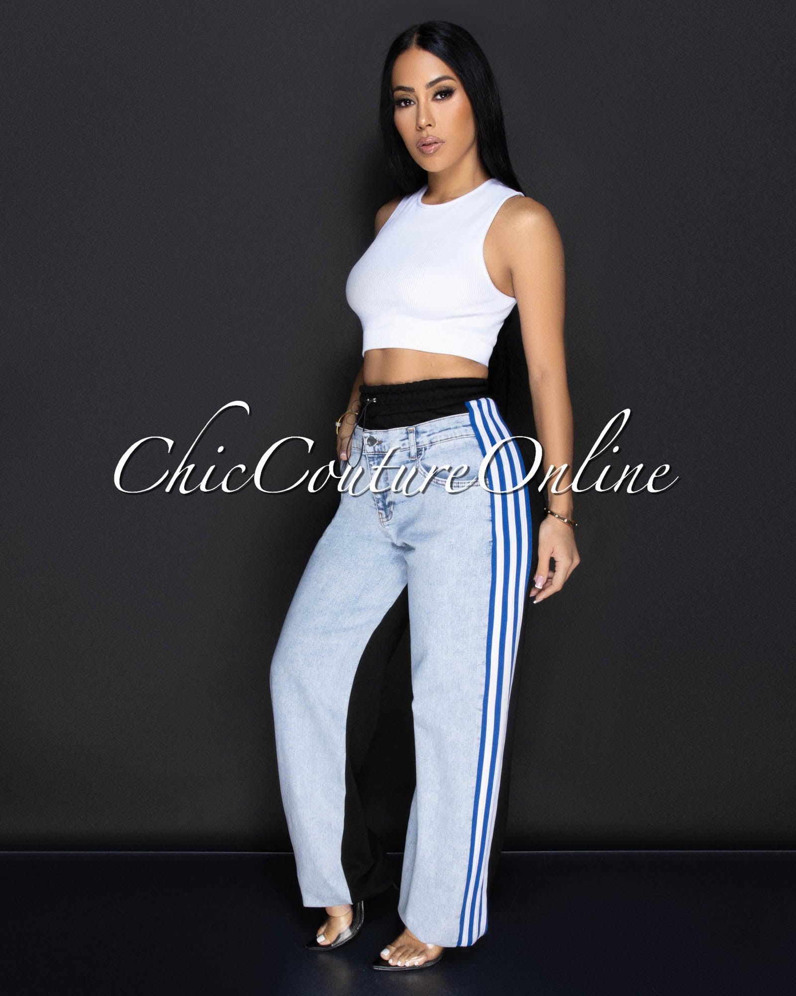Pearson Medium Denim Blue Stripes Joggers Jeans – Chic Couture Online
