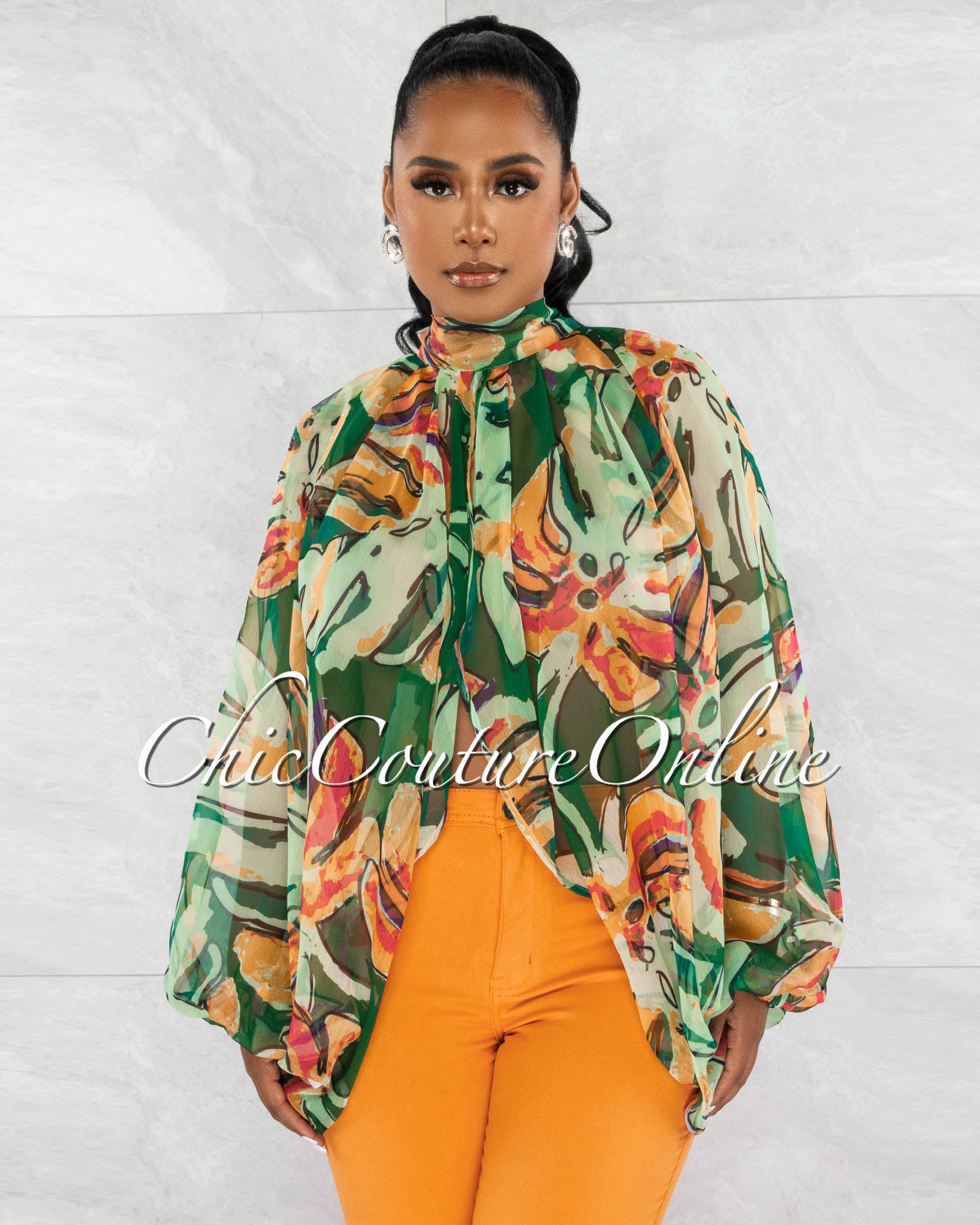 *Malora Multi-Color Print Sheer Flowy Top – Chic Couture Online