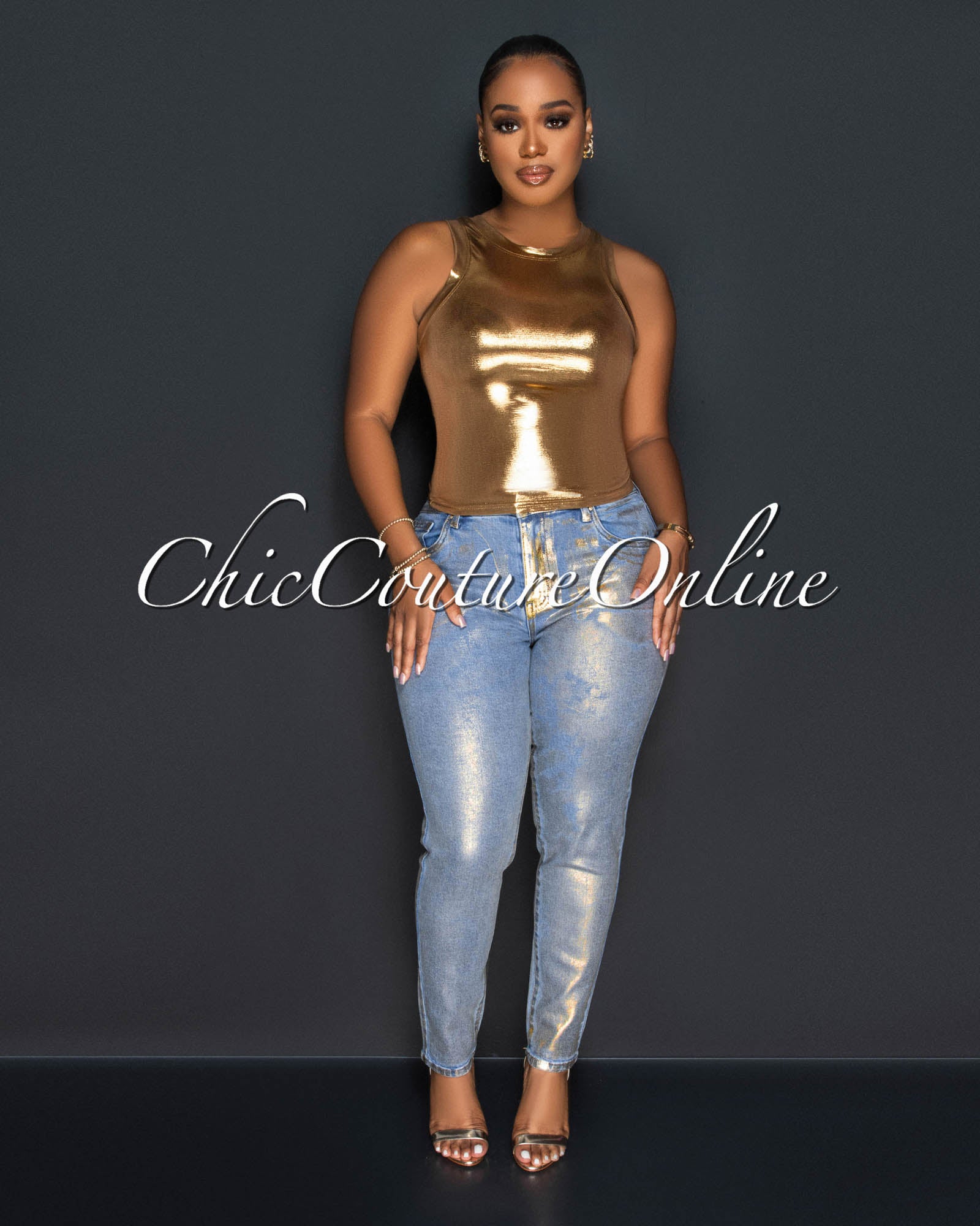 *Cobbs Light Denim Gold Foil Skinny Jeans – Chic Couture Online
