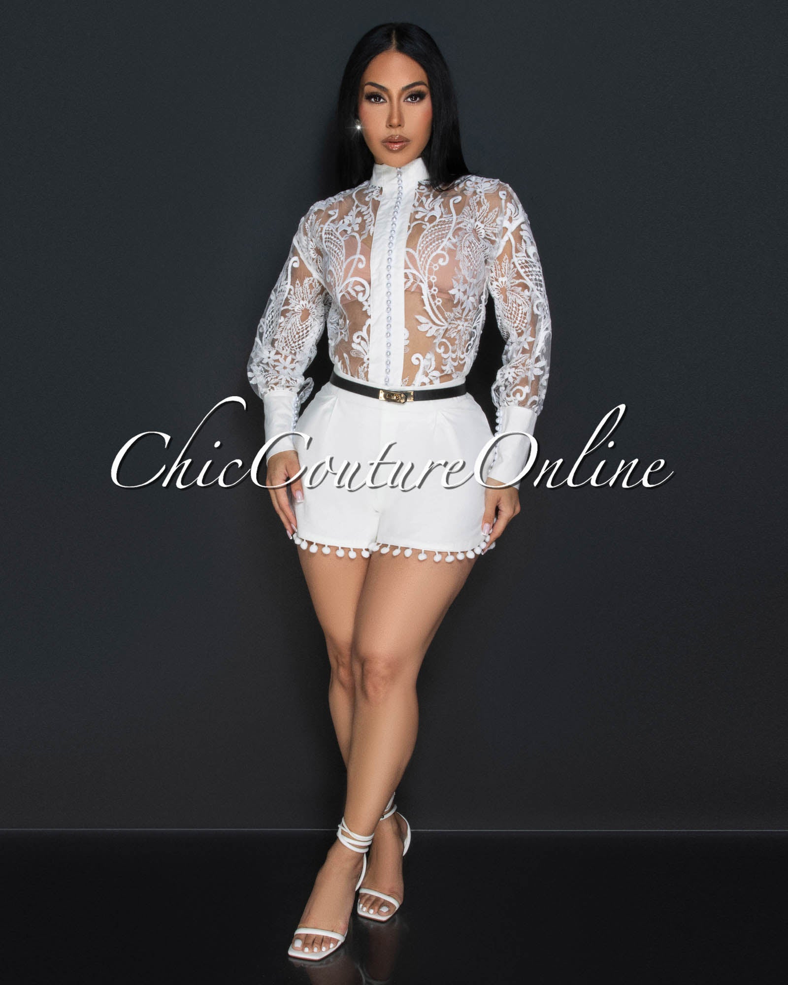 Rya White Peal Buttoned Blouse & Flared Short Set – Chic Couture Online