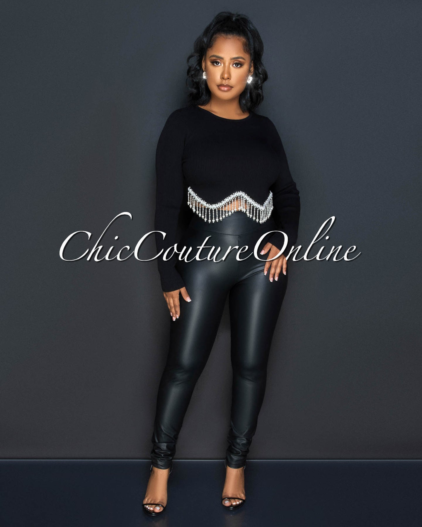 Erisa Black Pearl Fringe Ribbed Crop Top – Chic Couture Online