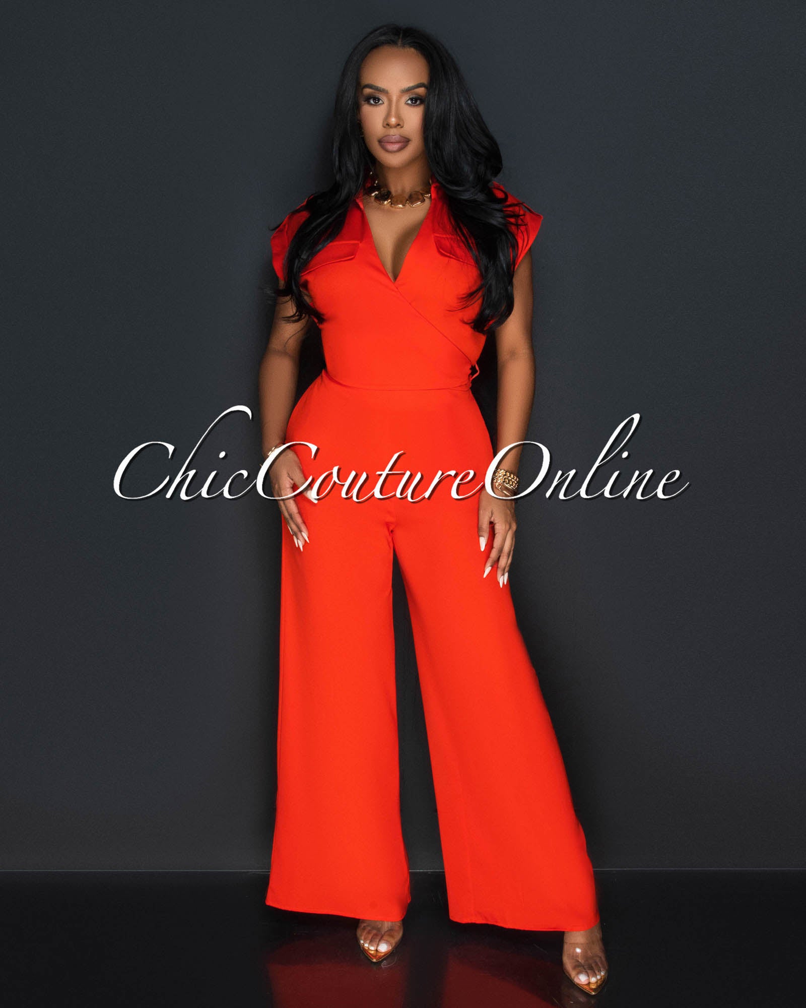 Silo Red Collared Cross Tie Top & Wide Legs Pants Set – Chic Couture Online