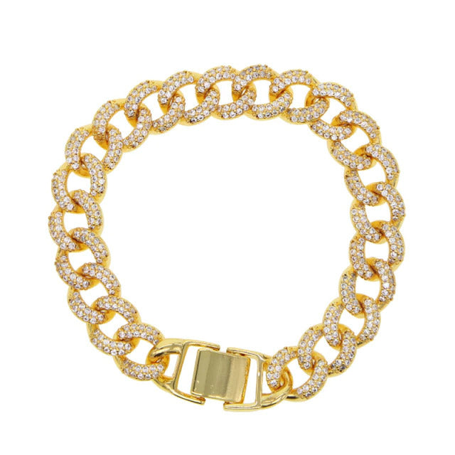 *Pablo Gold Pave Cz Thick Chain Bracelet – Chic Couture Online